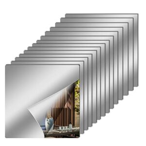 16 pack acrylic flexible mirror sheets, 12 x 12 in mirror tiles self adhesive square cuttable mirror wall stickers non glass acrylic safety reflective mirror for diy craft home wall decoration