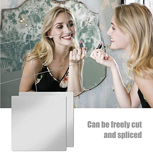 16 Pack Acrylic Flexible Mirror Sheets, 12 x 12 in Mirror Tiles Self Adhesive Square Cuttable Mirror Wall Stickers Non Glass Acrylic Safety Reflective Mirror for DIY Craft Home Wall Decoration