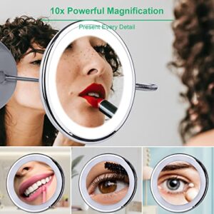 BILEEVO 10X Magnifying Vanity Mirror, Suction Cup Makeup Mirror with Flexible Gooseneck, LED Light Dimmable