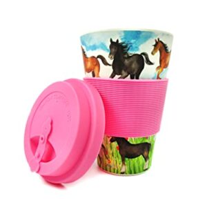 TINYMILLS Horses Floral 14oz Travel Mug - Eco-Friendly Reusable Plant Fiber Travel Mug Birthday Gift Equestrian Horse Lover