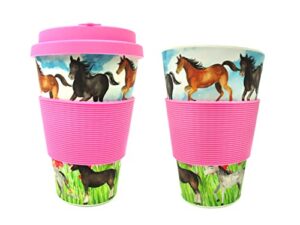 tinymills horses floral 14oz travel mug - eco-friendly reusable plant fiber travel mug birthday gift equestrian horse lover