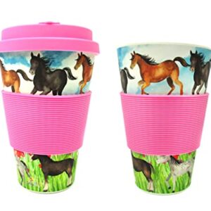 TINYMILLS Horses Floral 14oz Travel Mug - Eco-Friendly Reusable Plant Fiber Travel Mug Birthday Gift Equestrian Horse Lover