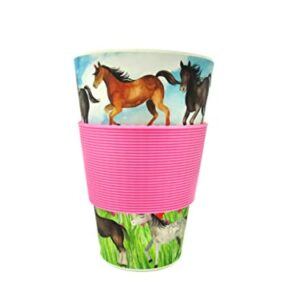 TINYMILLS Horses Floral 14oz Travel Mug - Eco-Friendly Reusable Plant Fiber Travel Mug Birthday Gift Equestrian Horse Lover