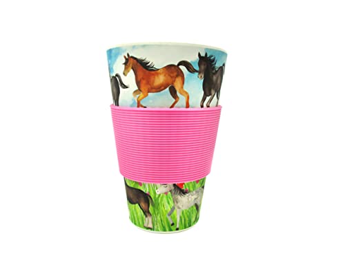 TINYMILLS Horses Floral 14oz Travel Mug - Eco-Friendly Reusable Plant Fiber Travel Mug Birthday Gift Equestrian Horse Lover