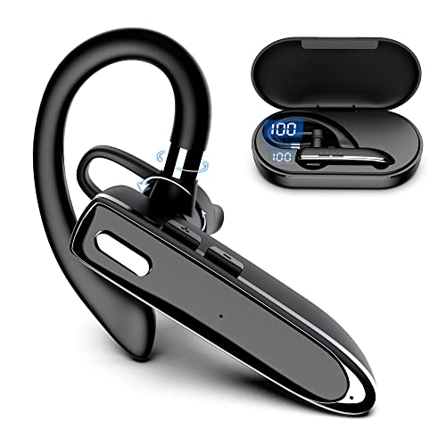 EUQQ Bluetooth Earpiece for Cellphone, Bluetooth V5.1 Headset Wireless Headphone with Noise Canceling Microphone for Office Driving,Hands-Free Earphones Compatible with Android/iOS (Zeus-Case)