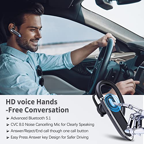 EUQQ Bluetooth Earpiece for Cellphone, Bluetooth V5.1 Headset Wireless Headphone with Noise Canceling Microphone for Office Driving,Hands-Free Earphones Compatible with Android/iOS (Zeus-Case)