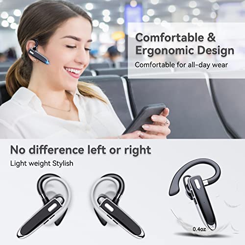 EUQQ Bluetooth Earpiece for Cellphone, Bluetooth V5.1 Headset Wireless Headphone with Noise Canceling Microphone for Office Driving,Hands-Free Earphones Compatible with Android/iOS (Zeus-Case)