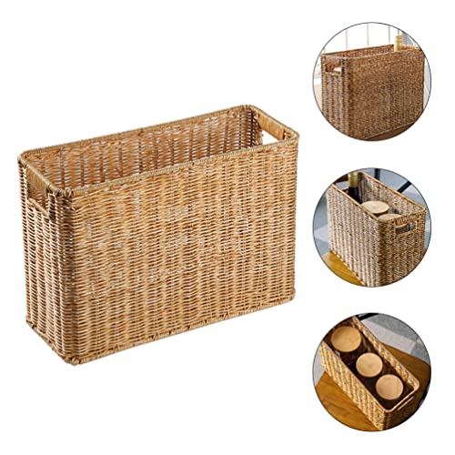 Ipetboom Snack Container Magazine Storage Basket Decorative Plastic Water Hyacinth Storage Basket Desktop Basket Bin Woven Closet Storage Organizer Bin Farmhouse Rustic Decor Drawer Tray