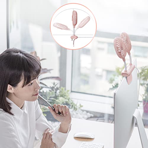 Lrufodya Monitor Clip on Fan Mini Clip Fan, Desktop Fan with 3 Speeds Strong Wind Office Fan for Girls Women, Table Fan with Sturdy Adjustable Clamp, Small Fan USB Fan for Office (Cherry Pink)