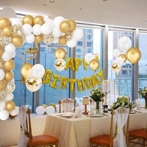 90Pcs Gold White Confetti Balloons, 12 Inches Gold Metallic Chrome Balloon, Premium Clear Confetti Balloons, Thicken Gold Glitter White Matte Latex Party Balloons for Balloon Garland Arch