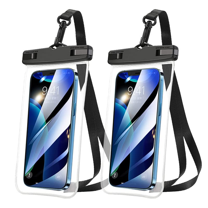 Springen Waterproof Phone Pouch ，Universal Waterproof Phone case，Floating Underwater Dry Bag Protector， with iPhone and Most Smartphones (Black/ 2Pcs)