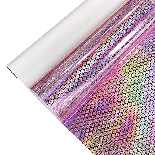 12'' x 53'' Iridescent Pink Small Dots Faux Leather Rolls Glossy Honeycomb Pattern Printed Crafts Fabric for DIY Leather Bows Earrings (XHT-362-L)