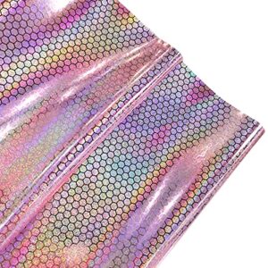 12'' x 53'' Iridescent Pink Small Dots Faux Leather Rolls Glossy Honeycomb Pattern Printed Crafts Fabric for DIY Leather Bows Earrings (XHT-362-L)