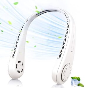 peiyuu portable neck fan,wearable hands free fan, quiet design 3 speed fan,bladeless,rechargeable, lightweight,headphone design,4002 mah battery usb powered desk fan-ivory