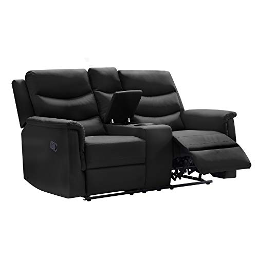 BSHTI 2pcs Black Faux Leather Motion Recliner Sofa Couch for Living Room (2-Seater+3-Seater)