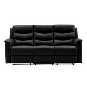 BSHTI 2pcs Black Faux Leather Motion Recliner Sofa Couch for Living Room (2-Seater+3-Seater)