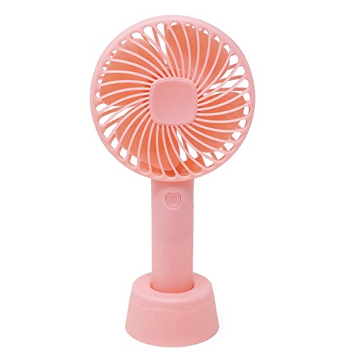 Honbay Handheld Rechargeable Fan Portable USB Fan Mini Hand Fan with Base for Home/Office/Travel - 3 Speeds, 4 Hours - Battery not Included (Pink)