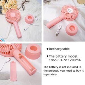 Honbay Handheld Rechargeable Fan Portable USB Fan Mini Hand Fan with Base for Home/Office/Travel - 3 Speeds, 4 Hours - Battery not Included (Pink)