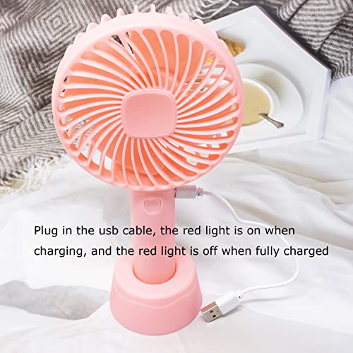 Honbay Handheld Rechargeable Fan Portable USB Fan Mini Hand Fan with Base for Home/Office/Travel - 3 Speeds, 4 Hours - Battery not Included (Pink)