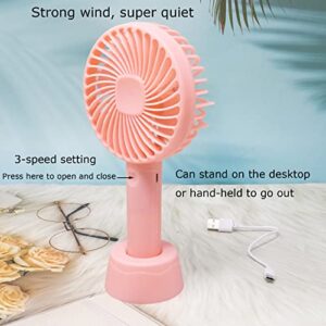 Honbay Handheld Rechargeable Fan Portable USB Fan Mini Hand Fan with Base for Home/Office/Travel - 3 Speeds, 4 Hours - Battery not Included (Pink)