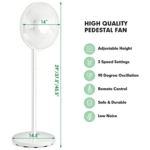 Tangkula 16-Inch Pedestal Fan with Remote Control, 90° Oscillating Standing Fan with 7 Blades, 3-level Speeds & Adjustable Heights, 30° Tilt, Stand up Floor Fan for Bedroom, Living Room, Office