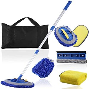 conliwell 41" microfiber car wash brush with long handle car washing mop kit mitt sponge car cleaning supplies kit duster rv washing car brush accessories, 1 chenille scratch-free replacement head…