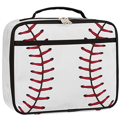 Sport Baseball Kids Lunch Bag Insulated Lunch Box Baseball Lace Print Leakproof Thermal Lunchbox Back to School Lunch Bag for Boys Girls Teens Reusable Lunch Cooler Bag for Work Picnic Outdoor