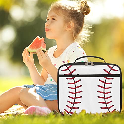 Sport Baseball Kids Lunch Bag Insulated Lunch Box Baseball Lace Print Leakproof Thermal Lunchbox Back to School Lunch Bag for Boys Girls Teens Reusable Lunch Cooler Bag for Work Picnic Outdoor