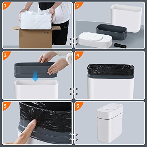 JUDRDO Bathroom Trash Can with Lid, Plastic Garbage Bin for Bedroom, Small Wastebasket with Soft Close Lid, Dog Proof Trash Bin 14L for Office, Toilet, Narrow Place