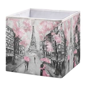 wellday storage basket pink paris tower foldable 11 x 11 x 11 in cube storage bin home decor organizer storage baskets box for toys, books, shelves, closet, laundry, nursery