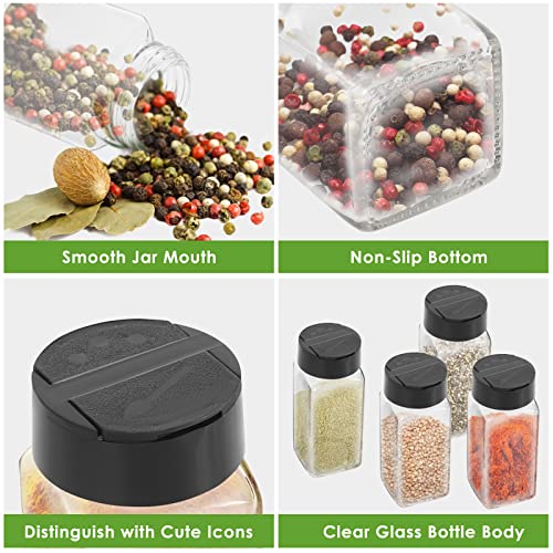 12 Pack Glass Spice Jars with Labels, 4oz Spices Containers Spice Jars with Black Shaker Lids, Empty Containers for Spice, Silicone Funnel and Pen Included