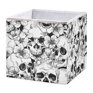 wellday storage basket white skull foldable 11 x 11 x 11 in cube storage bin home decor organizer storage baskets box for toys, books, shelves, closet, laundry, nursery