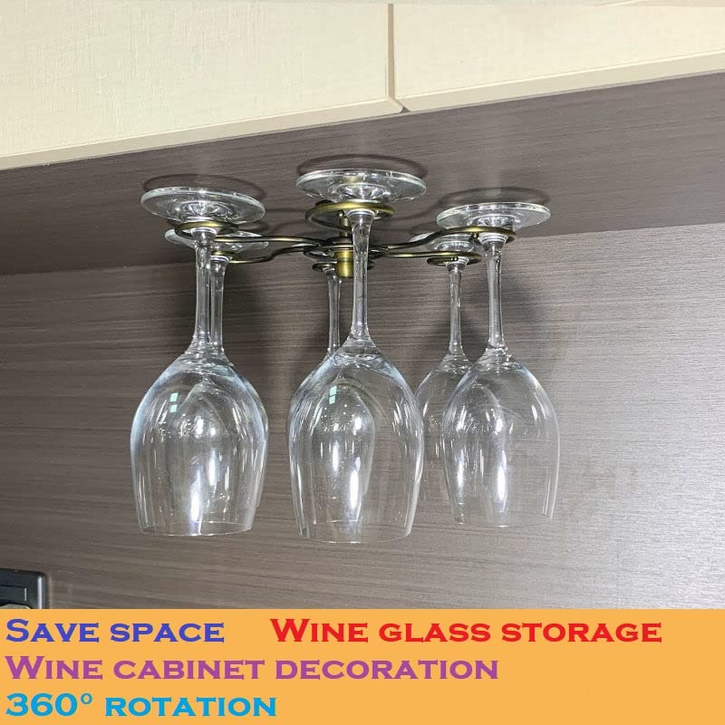 NAGATA Wine Glass Rack Under Cabinet, 360° Rotating Wine Glass Holder, Wine Glass Drying Rack Kitchen Cabinet Storage and Wine Cabinet Decoration.