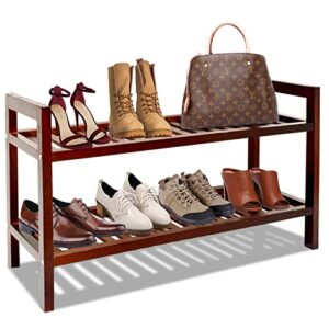 r ruisheng solid wooden shoe rack for closet, vintage 2 tiers shoe storage organizer, retro sturdy stackable extra large capacity shoe rack shelf for entryway, bedroom, garage