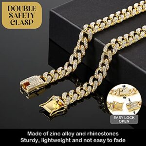 Dog Chain Diamond Cuban Collar Walking Metal Chain Collar with Design Secure Buckle, Pet Cuban Collar Jewelry Accessories for Small Medium Large Dogs Cats(Gold,8 Inch)