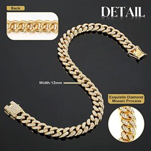 Dog Chain Diamond Cuban Collar Walking Metal Chain Collar with Design Secure Buckle, Pet Cuban Collar Jewelry Accessories for Small Medium Large Dogs Cats(Gold,8 Inch)