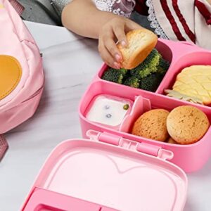 TWOKIWI Bento Lunch Box for Kids - Lunch Containers with 4 Compartments Includes Sauce Jar & Removable Divider, Durable, BPA-Free, Food-Safe Materials (Pink)