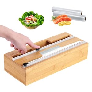 plastics wrap dispenser with slide cutter,kitchen drawer wood storage dispenser for aluminum foil,cling film,tin foil,wax paper.foil and plastic storage organizer(2 slot).