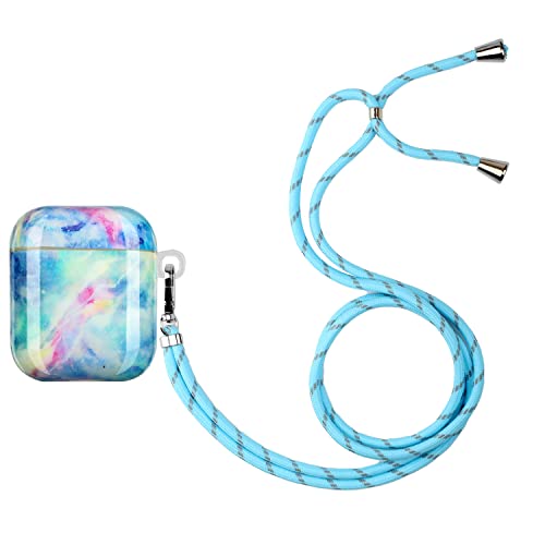 IVY Case for AirPods 2 & 1 Wireless Charging Soft IMD&TPU Silicone Skin Cover Case with Keychain & Long Lanyard - (Marble,#5)