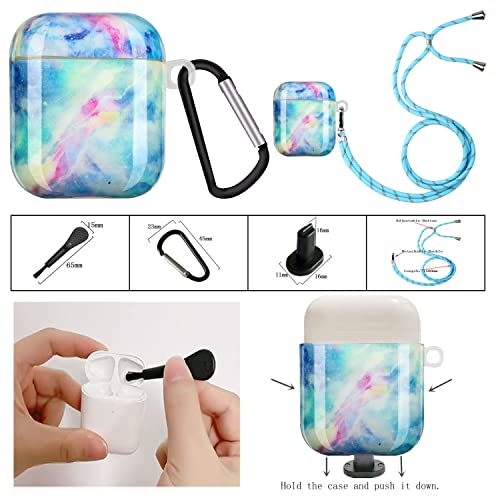 IVY Case for AirPods 2 & 1 Wireless Charging Soft IMD&TPU Silicone Skin Cover Case with Keychain & Long Lanyard - (Marble,#5)