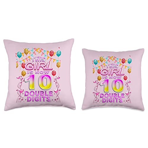 Happy 10 Birthday Girl, 10 Years Girl Birthday Tee This Girl is Now Double Digits, It's My 10th Birthday Throw Pillow, 18x18, Multicolor