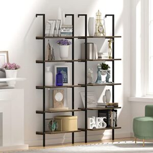 Bevfint 5-Tier Industrial Ladder Shelf Rustic Wall Mounted Metal Frame Bookcases, Multi-Use Open Bookshelf for Storage Organizer Plants Rack for Office and Home, Living Room, Bedroom