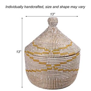 African Fair Trade Handwoven Warming Basket, White/Yellow