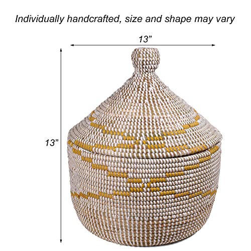 African Fair Trade Handwoven Warming Basket, White/Yellow