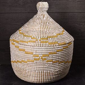 African Fair Trade Handwoven Warming Basket, White/Yellow