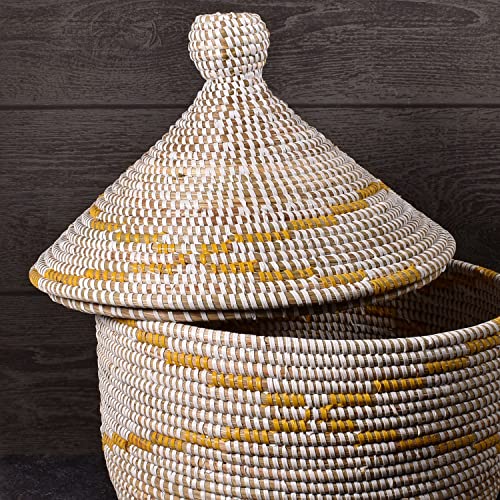 African Fair Trade Handwoven Warming Basket, White/Yellow