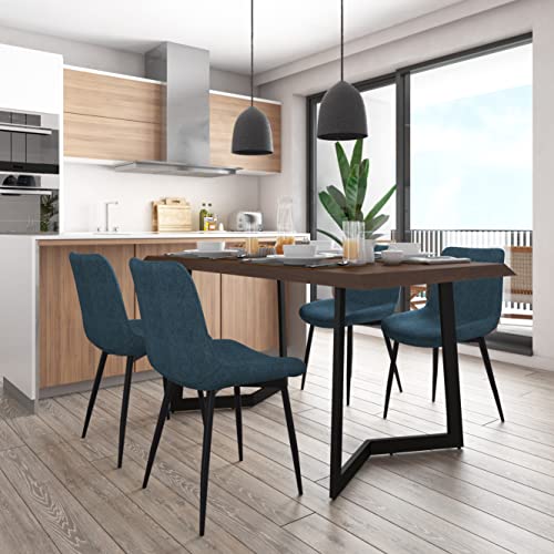 SIMPLIHOME Rosemead Mid Century Modern Dining Chair (Set of 2) in Blue Linen Look Fabric, For the Dining Room