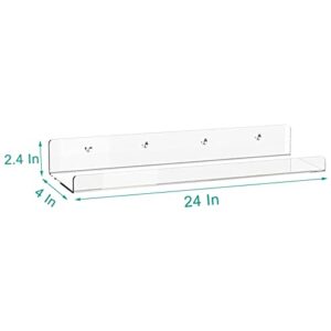 steauty 24 Inch Acrylic Floating Shelves,4Pack Invisible Clear Acrylic Bookshelf,5MM Thick Acrylic Wall Mounted Shelf