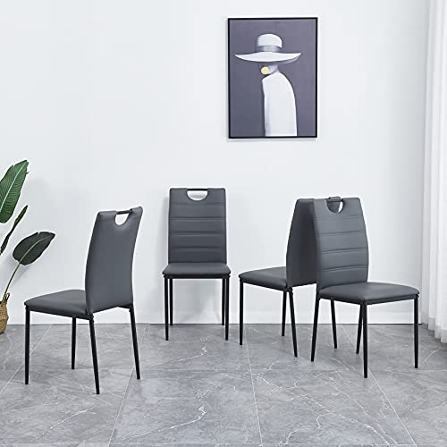 Modern Dining Chairs Set of 4 w/PU Leather Seat 300 Lbs Capacity Mid Century Dining Room Chairs Upholstered Kitchen Chairs w/Metal Legs for Restaurant/Living Room/Waiting Room/Farmhouse - Gray