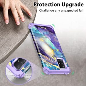 Rancase for Galaxy A71 5G Case,Three Layer Heavy Duty Shockproof Protection Hard Plastic Bumper +Soft Silicone Rubber Protective Case for Samsung Galaxy A71 5G,Purple